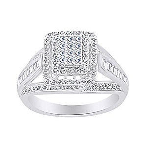 AFFY Multi Shape White Natural Diamond Engagement Wedding Ring In 10k Solid White Gold (1 cttw)-8