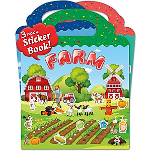 Benresive Reusable Sticker Book for Toddlers 2-4 Years, 3 Sets Travel Stickers for Kids, Waterproof Sticker Books for Toddlers 1-3, 115 Pcs Crafts Activities for Todddlers 1-3 2-4 3-5