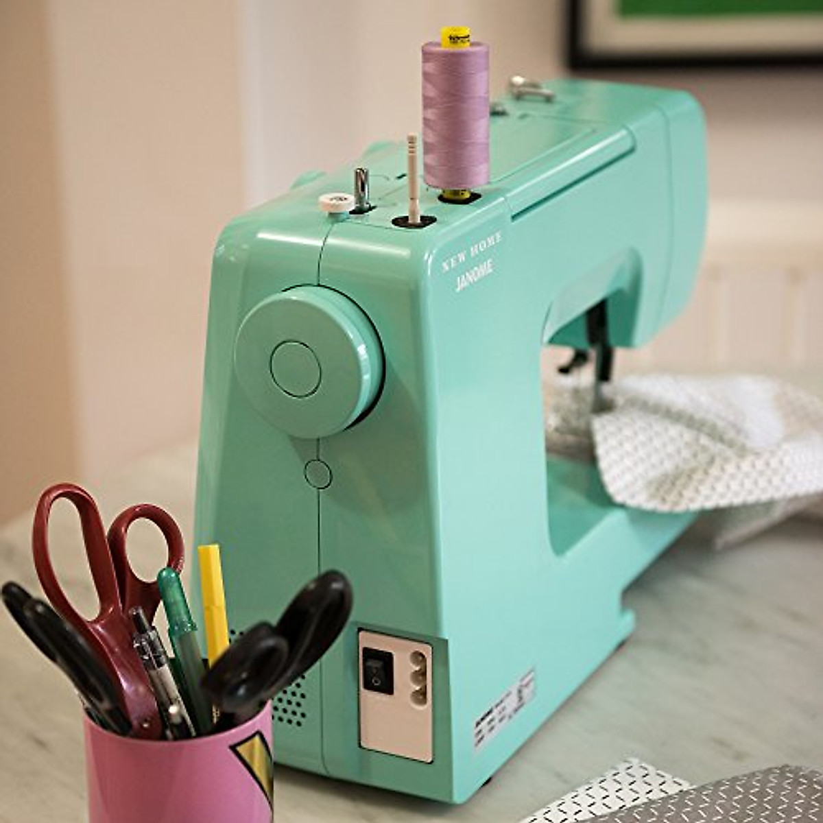 Janome Arctic Crystal Easy-to-Use Sewing Machine with Interior Metal Frame, Bobbin Diagram, Tutorial Videos, Made with Beginners in Mind!, Blue