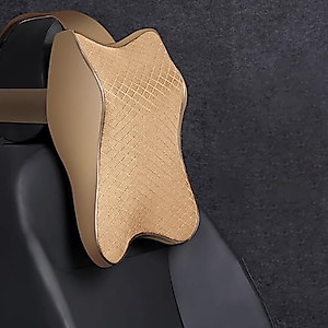 Winter-Proof Car Neck Pillow Memory Foam Relieve Pain Drive in Comfort with Universal Versatile Breathable Headrest Cervical Spine Support Beige Large