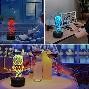FULLOSUN 3D Basketball Night Light Backboard Illusion Hoop Lamp for Kids' Room Home Xmas Birthday Gifts for Boy Man Friends with 16 Color Changes Remote Control