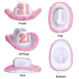 JUSTOTRY 21st Birthday Pink Cowboy Hat - 21ST Birth day Outfit Gifts for Women Cowgirl Hats with Wide Brime for 21st Birthday Decorations