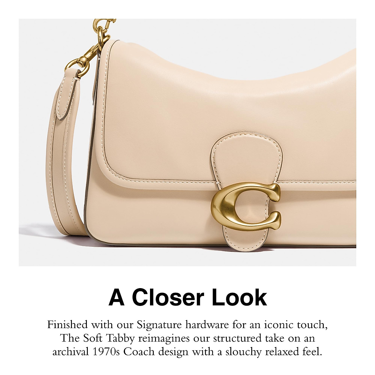 COACH Soft Calf Leather Tabby Shoulder Bag, Ivory, One Size