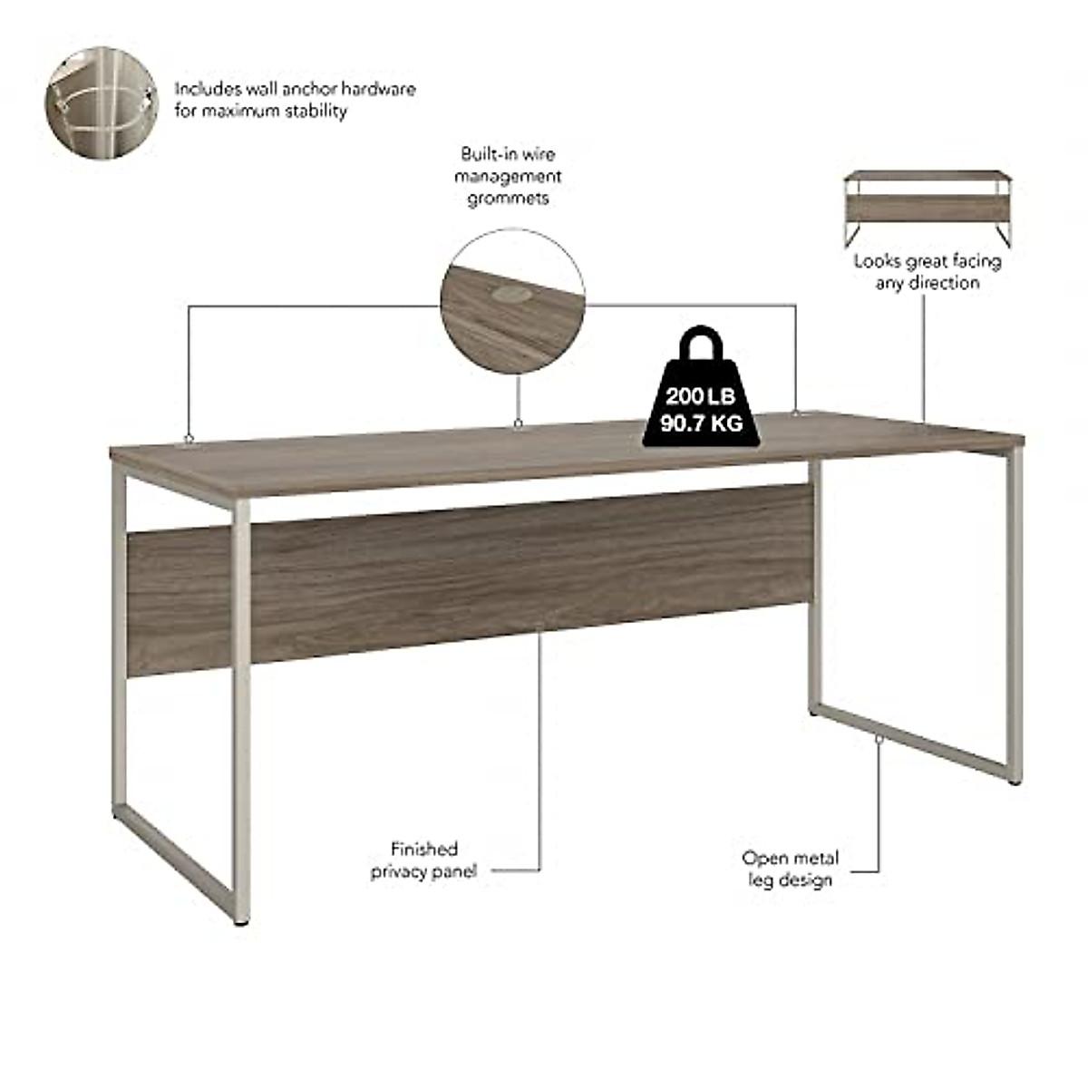 Bush Business Furniture Hybrid Computer Table Desk with Metal Legs, 72W x 30D, Modern Hickory