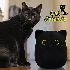 Leokawin Black Cat Plush Toy,8in Black Cat Stuffed Animal, Kawaii Cat Plush Doll Gifts for Kids Boys Girls(20cm/8in
