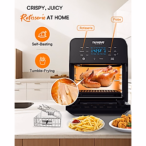 Nuwave Brio Air Fryer Smart Oven, 15.5-Qt X-Large Family Size, Countertop Convection Rotisserie Grill Combo, SS Rotisserie Basket & Skewer Kit, Reversible Ultra Non-Stick Grill Griddle Plate Included