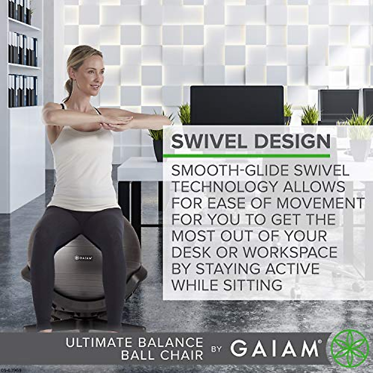 Gaiam Ultimate Balance Ball Chair with Swivel Base - Premium Exercise Stability Yoga Ball Ergonomic Chair for Home and Office Desk - Air Pump, Exercise Guide
