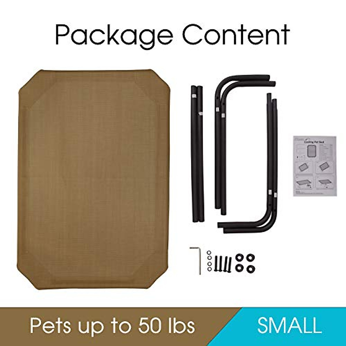 PHYEX Heavy Duty Steel-Framed Portable Elevated Pet Bed, Elevated Cooling Pet Cot, 33" L x 19" W x 7.5" H(S, Brown)