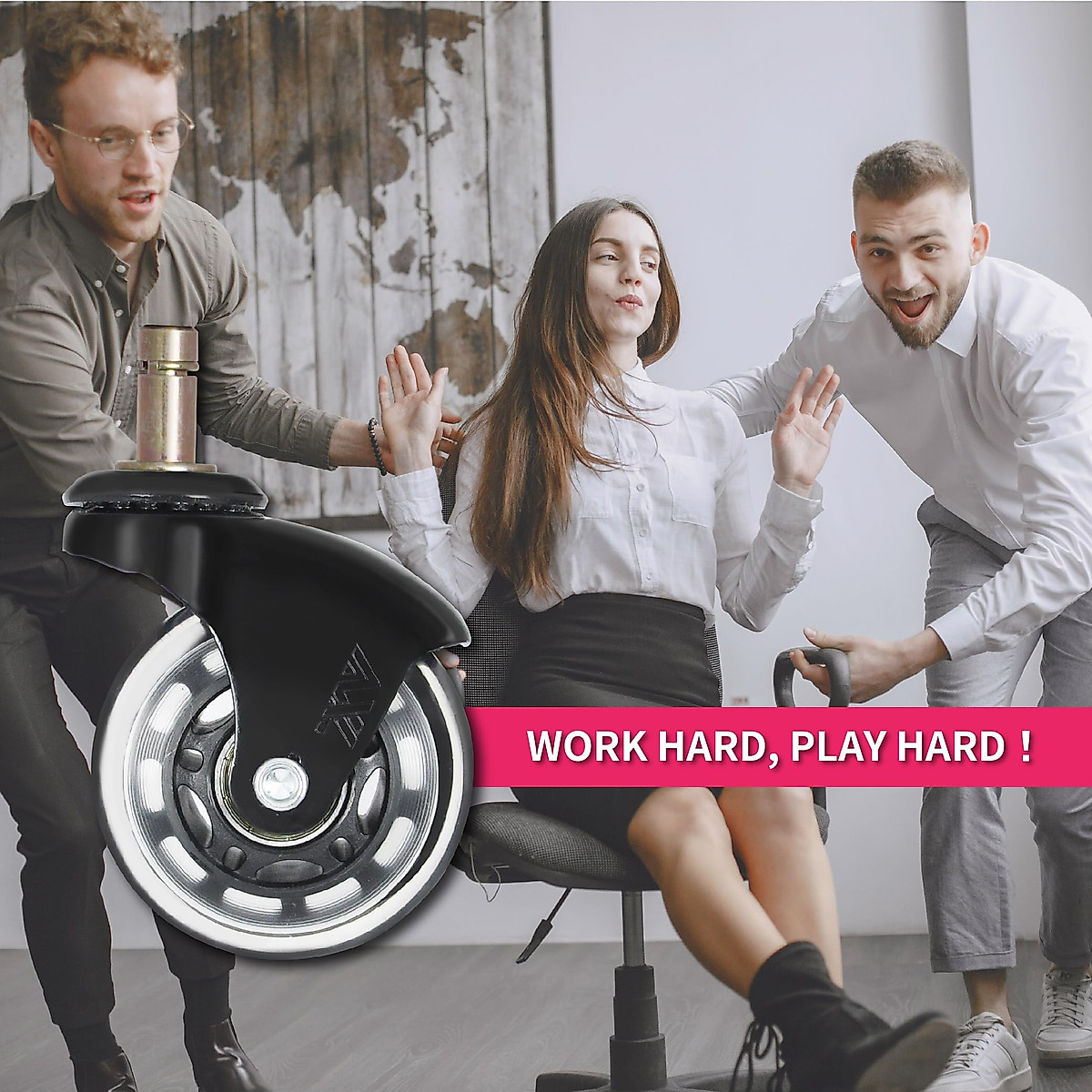 IKEA Office Chair Wheels Replacement for Hardwood Floor and Carpet, 10mm Stem Size, 2.5" Roller Blade Style, Replacement Rubber Chair Casters Set of 5 (Black/Clear)