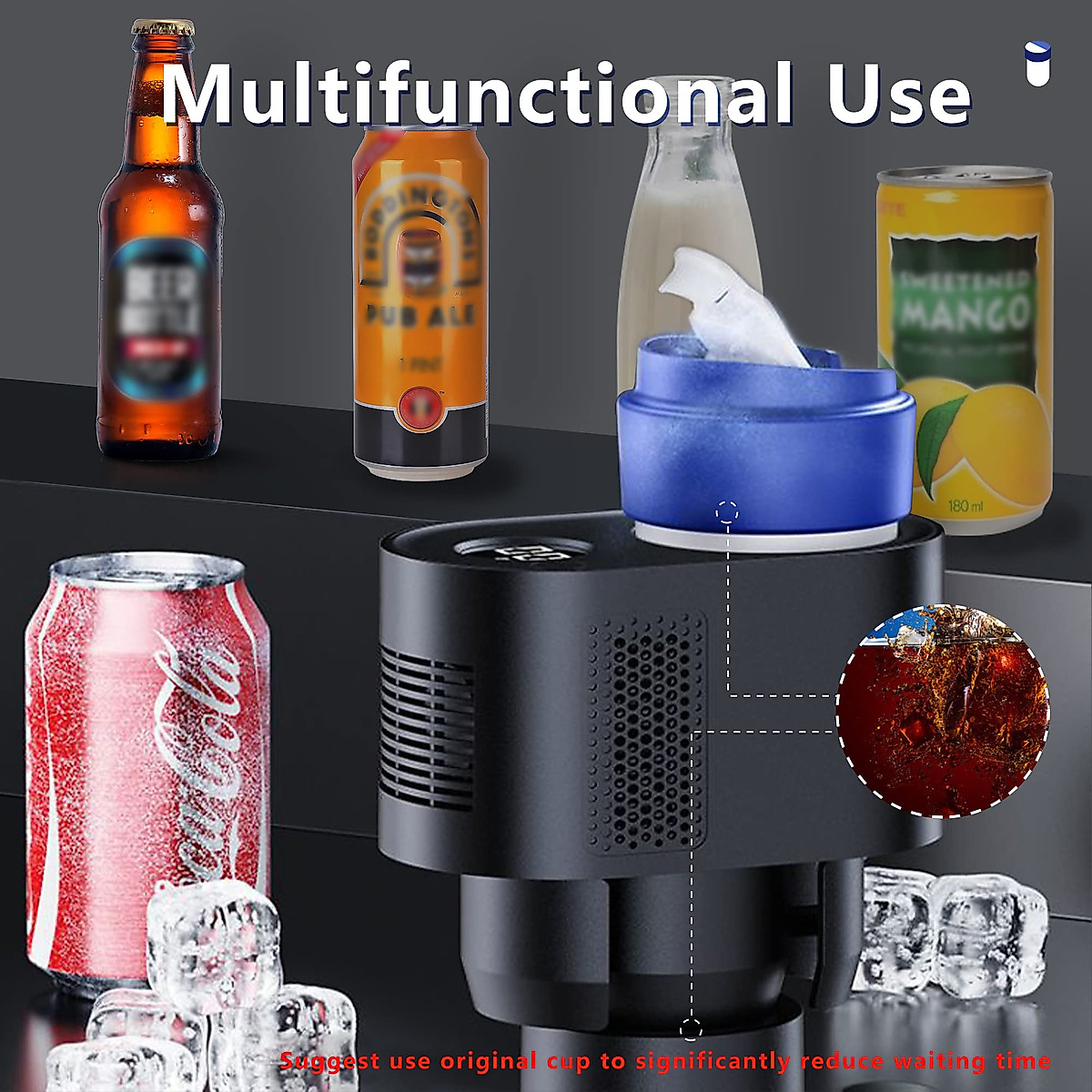 Smart Electric Cup Warmer and Cooler with Temperature Control for Car, Home, and Travel，12/24V Coffee Tea Drinks Mug Heating & Cooling 2IN1 with LED Display for Water,Milk,Beer,Drinks