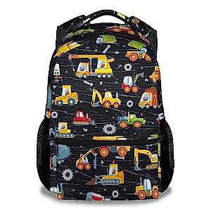 GIHSWE Construction Preschool Backpack for Boys, 16" Truck Excavator Backpacks for Children Boys Students, Cute Patterrn Lightweight Bookbag for School