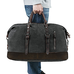 BLUBOON Canvas Overnight Bag Travel Duffel for Men and Women Weekender Tote (Dark Grey)