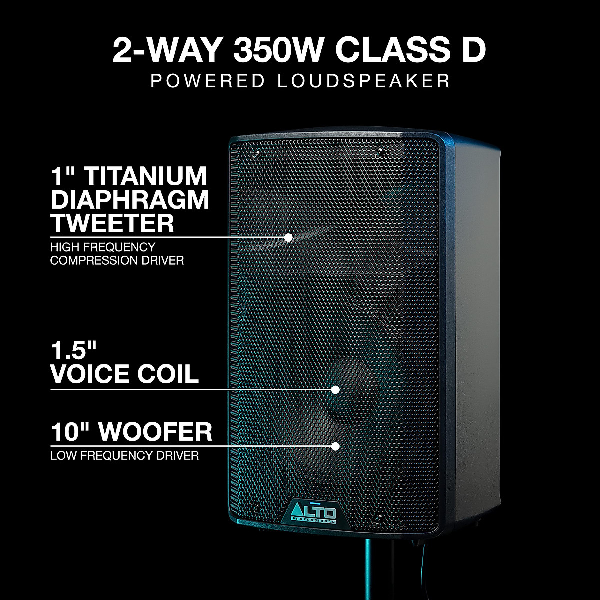 ALTO TX310 – 350W Active PA Speaker with 10" Woofer for Mobile DJ and Musicians, Small Venues, Ceremonies and Sports Events, Black