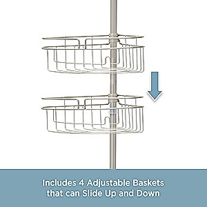 Kenney KN61519 4-Tier Spring Tension Shower Corner Pole Caddy with Razor Holder, Satin Nickel