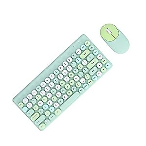Wireless Keyboard and Mouse Combo for,Wireless Cute Mix Color 86 Keys Retro Round Concave Wireless Keyboard,Professional 1200DPI Gaming Keyboard Mouse (Green)