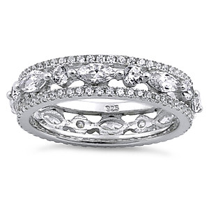 Heartbeat Sterling Silver Simulated Diamond Marquise and Round Eternity Ring (7)