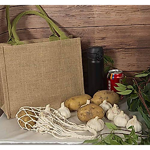 Small Cotton Net Reusable Produce Bags Handmade Pack of 6 -Hanging Fruit Net- Washable Farmhouse Hanging Kitchen Lemon,Onions,Garlics,Orange, Vegetable Storage Bags| Boho Décor