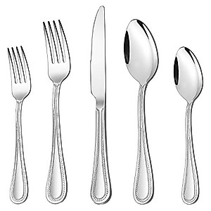 30-Piece Silverware Set, HaWare Stainless Steel Flatware Service for 6, Pearled Edge Tableware Cutlery Include Knife/Fork/Spoon, Beading Eating Utensil for Home, Mirror Polished, Dishwasher Safe
