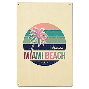Lantern Press 6x9 Inch Wood Sign, Ready to Hang Wall Decor, Miami, Florida, Beach,