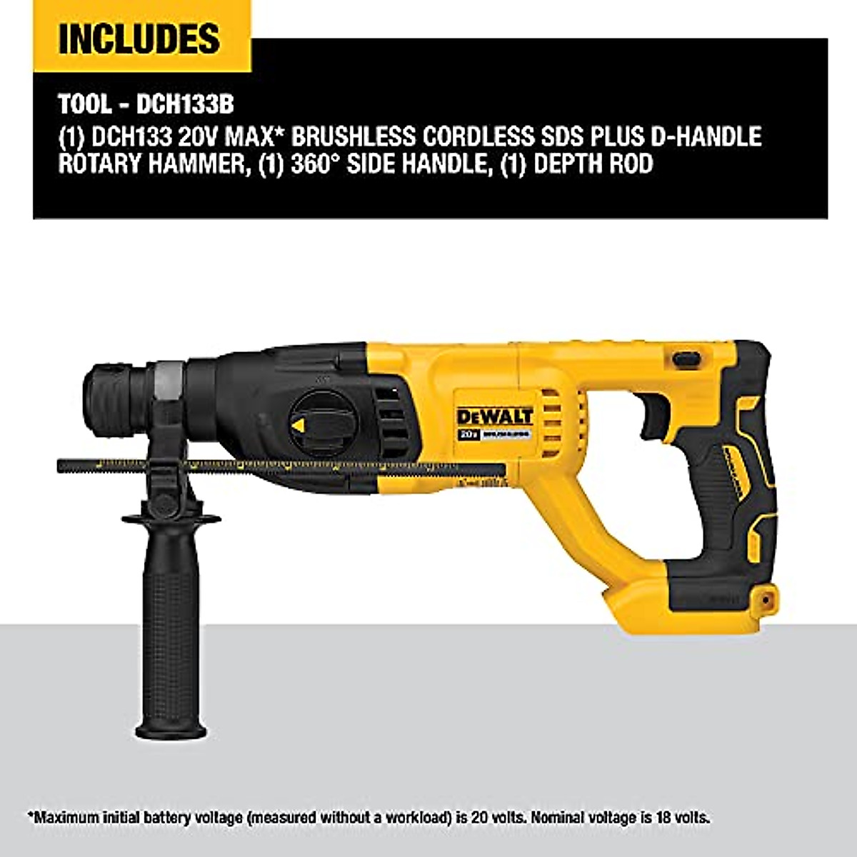 DEWALT 20V MAX* XR Rotary Hammer Drill, D-Handle, 1-Inch, Tool Only (DCH133B)
