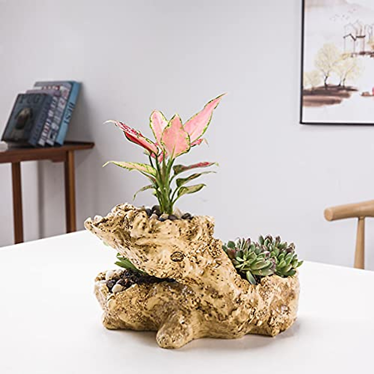 DOITOOL Tabletop Ornament Flowerpot Resin Clay Pot Cactus Desktop Flowerpot