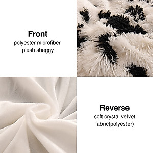 Aimuan Plush Shaggy Duvet Cover Set Faux Fur Fuzzy Cow Print Bedding Comforter Cover & Sets, Luxury Ultra Soft Crystal Velvet Reverse Fluffy Quilt Cover Set 3 Pcs (White, Queen)