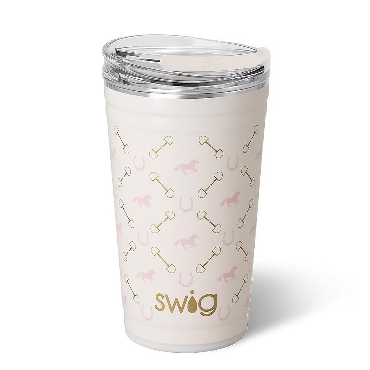 Swig Life 24oz Party Cup, Stackable Insulated Travel Coffee Tumbler with EZ Slider Lid, Cup Holder Friendly Travel Thermos, Stainless Steel 24 oz Tumbler, Reusable Coffee Mug (Bits and Pieces)