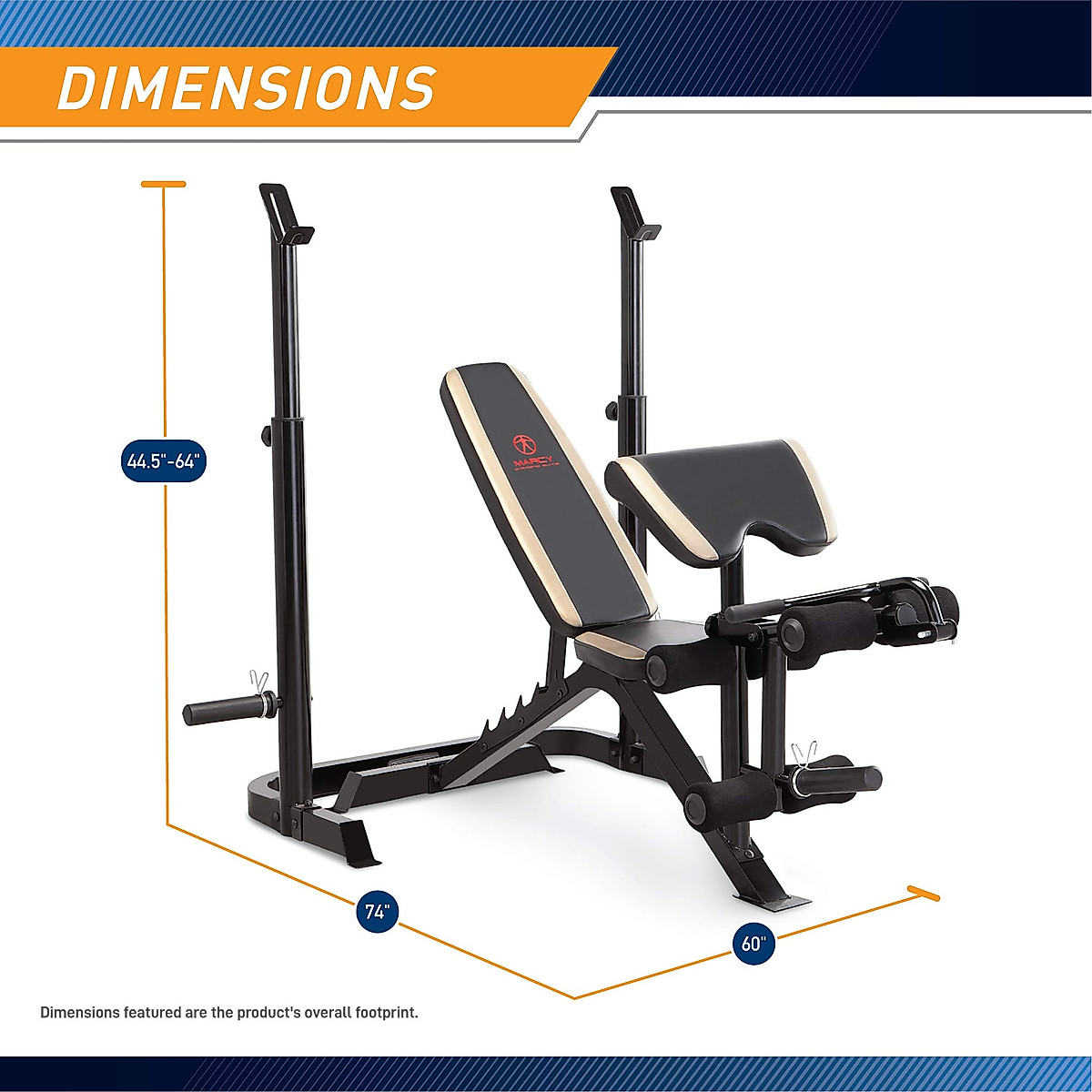 Marcy Adjustable Olympic Weight Bench with Leg Developer and Squat Rack MD-879 black 8.25 x 22.25 x 51.25"