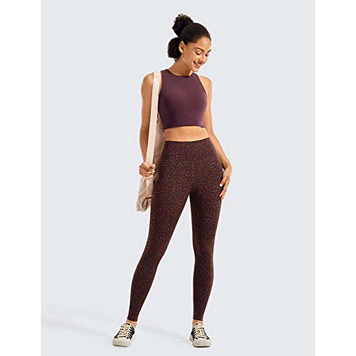 CRZ YOGA Women's High Neck Longline Sports Bra - Padded Racerback Yoga Bra Crop Tank Top with Built in Shelf Bra Dark Russet Medium