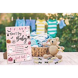 Don't Say Baby Clothespin Game, Halloween Baby Shower Game Wood Sign and 50 Pcs Mini Clothespins, Gender Neutral, Halloween Baby Shower Party Decoration Favors Supplies, Halloween Decor-2