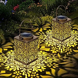 2 Pack Solar Lanterns Outdoor Waterproof - Metal Solar Garden Lights, Solar Outdoor Lights Decorative for Patio Porch Yard Garden Decor for Outside (Bronze)