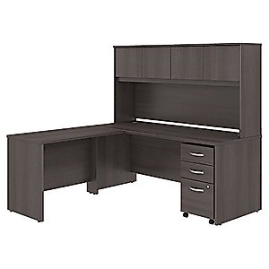 Studio C 72W x 30D L Shaped Desk with Hutch, Mobile File Cabinet and 42W Return in Storm Gray