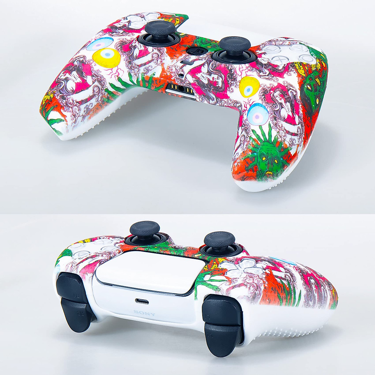 9CDeer 1 Piece of Silicone Transfer Print Protective Cover Skin + 10 Thumb Grips for Playstation 5 / PS5 Controller Zombie