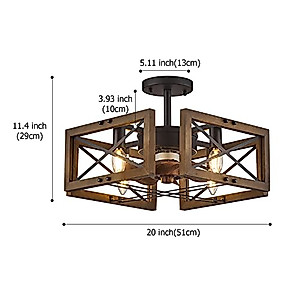 DUJAHMLAND Farmhouse Flush Mount Ceiling Fan with Light, 20 Inch Industry Wood Low Profile Ceiling Fan with Light Remote Control for Bedroom Living Room Kitchen (Antique Wood 4-Light)