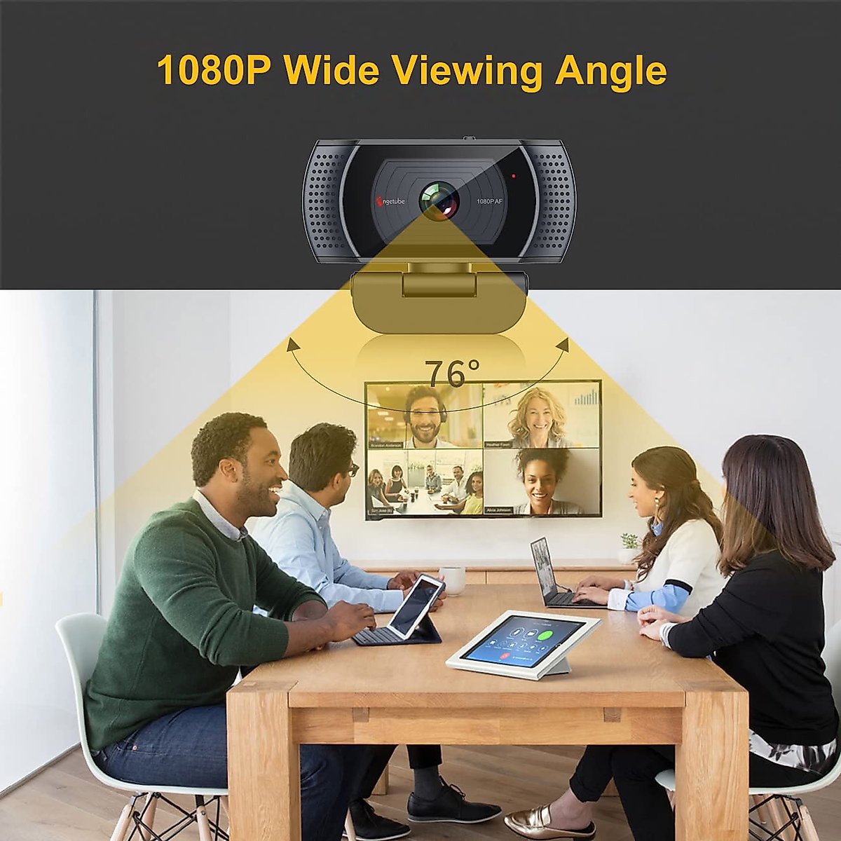 Angetube 1080P HD Webcam, USB Web cam with Autofocus Built-in Microphone & Privacy Cover，Webcam for Laptop，Streaming Web Camera for Skype/Zoom/FaceTime/Hangouts - Control Software Included