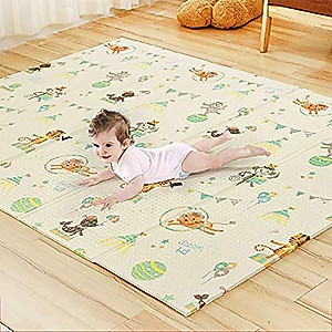 Folding Baby Play Mat, KAKIBLIN Non Toxic Baby Foam Floor Mat Reversible Waterproof Travel Crawling Mat, 79”x59”x0.4”
