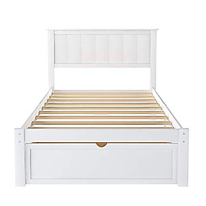 PPHOME Twin Size Platform Bed with Under-Bed Drawer, Solid Wood Platform Bed Frame with Headboard and Footboard/No Box Spring Needed/Easy Assembly for Kids Teens Bedroom, White