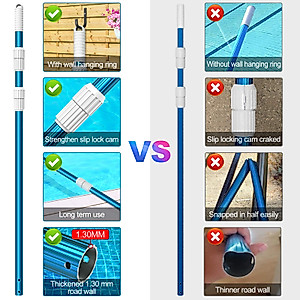 CKE Upgraded 15 Feet Thicken 1.3mm Blue Aluminum Telescoping Swimming Pool Pole,Adjustable 3 Piece Expandable Step-Up,Attach Connect Skimmer Nets,Rakes,Brushes,Vacuum Heads with Hoses, Universal 1.25"
