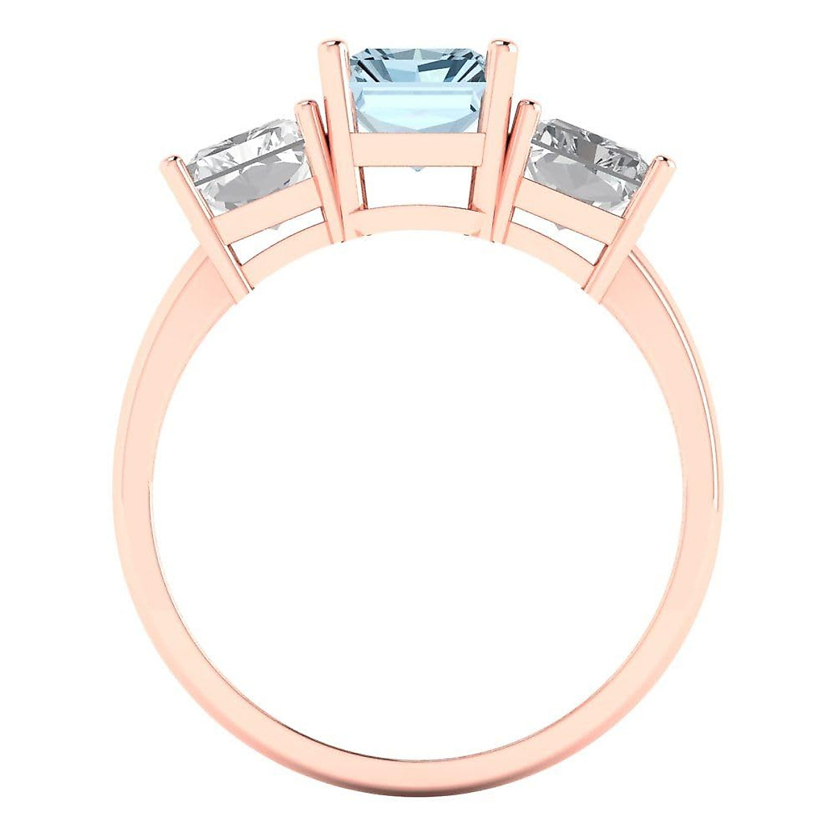 Clara Pucci 4.0 ct Emerald Cut 3 Stone Solitaire Genuine Natural Aquamarine Engagement Promise Anniversary Bridal Ring 18K Rose Gold 3.5