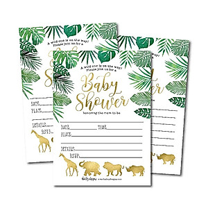 25 Safari Baby Shower Invitations, 25 Books For Baby Shower Request Cards, 25 Baby Shower Diaper Raffle Tickets For Baby Shower Games To Play, Cute Jungle Animal Write in Diaper Raffle Cards