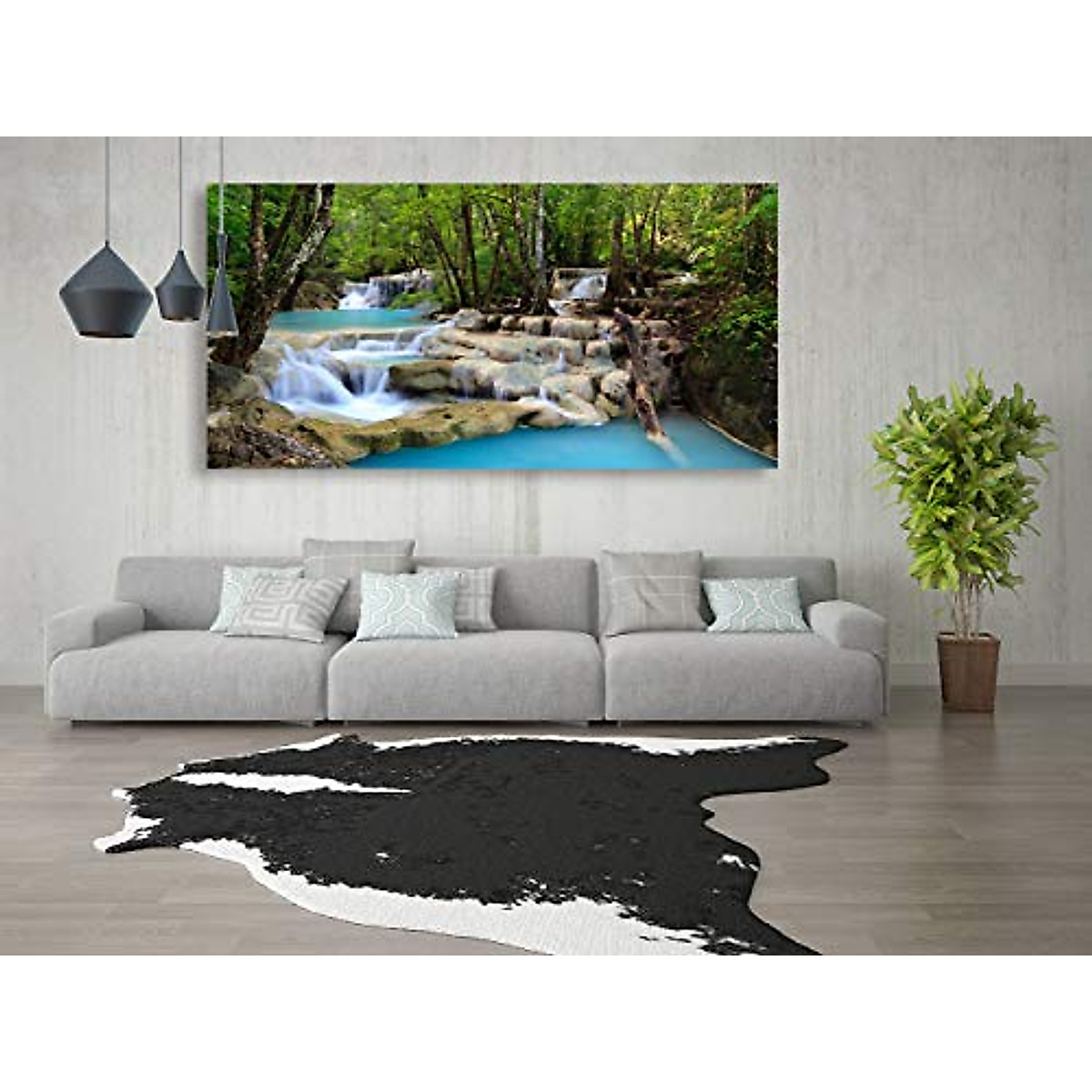 S01574 1 Panels Wall Art Tropical Beautiful Waterfall Prints Light Green Forest Natural Landscape Picture Canvas Paintings Scenery Spring Summer landscape for Home Wall Decor Artwork XXLarge