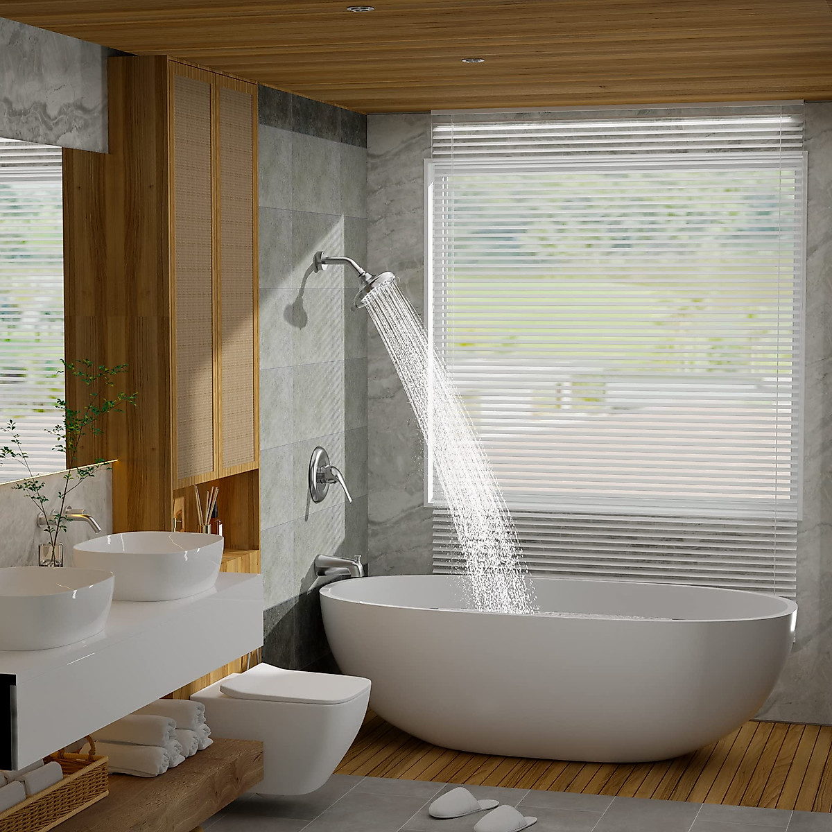 Esnbia Shower Tub Kit, Tub and Shower Faucet Set（Valve Included) with Rain Shower Head and Tub Spout, Single-Handle Tub and Shower Trim Kit,Chrome