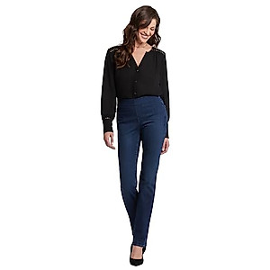NYDJ Women's Pull-On Marilyn Straight Jeans | Slimming & Flattering Fit, Clean Denslowe, 12