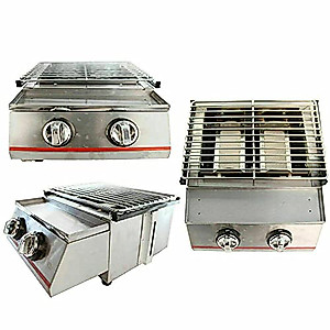 Fetcoi Tabletop Grill Portable Gas Griddle 2/3/4/6/8 Burners, Stainless Steel Home and Commercial Use LPG Gas Grill for Parties, Backyard Barbeques,Widely Used in Roadside Stalls, Carnivals, Buffets (2 Burners)