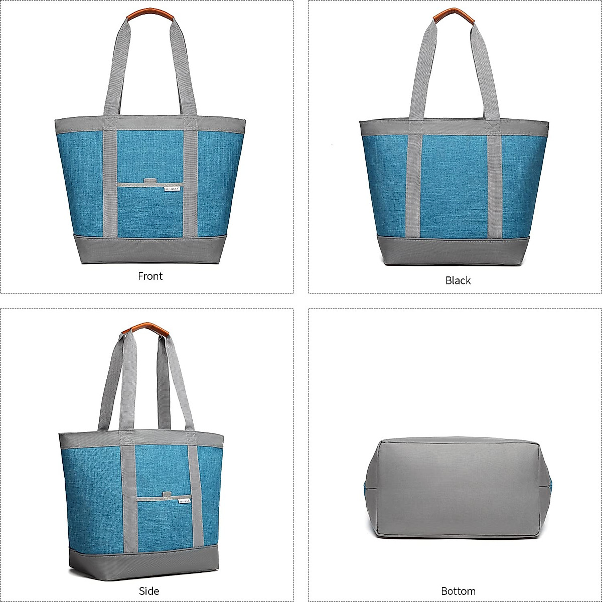 Large Insulated Cooler Bag Gray with Thermal Foam Insulation Reusable Grocery Bag Transport Cold Or Hot Food Apply to Delivery Bag, Travel Picnic Cooler