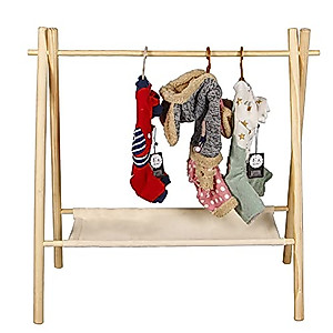 Morimoe Garment Rack for Pets/Dolls/Baby, Hanger Rack, Dress up Storage, Clothes Organizer, Wooden (Beige, Large)