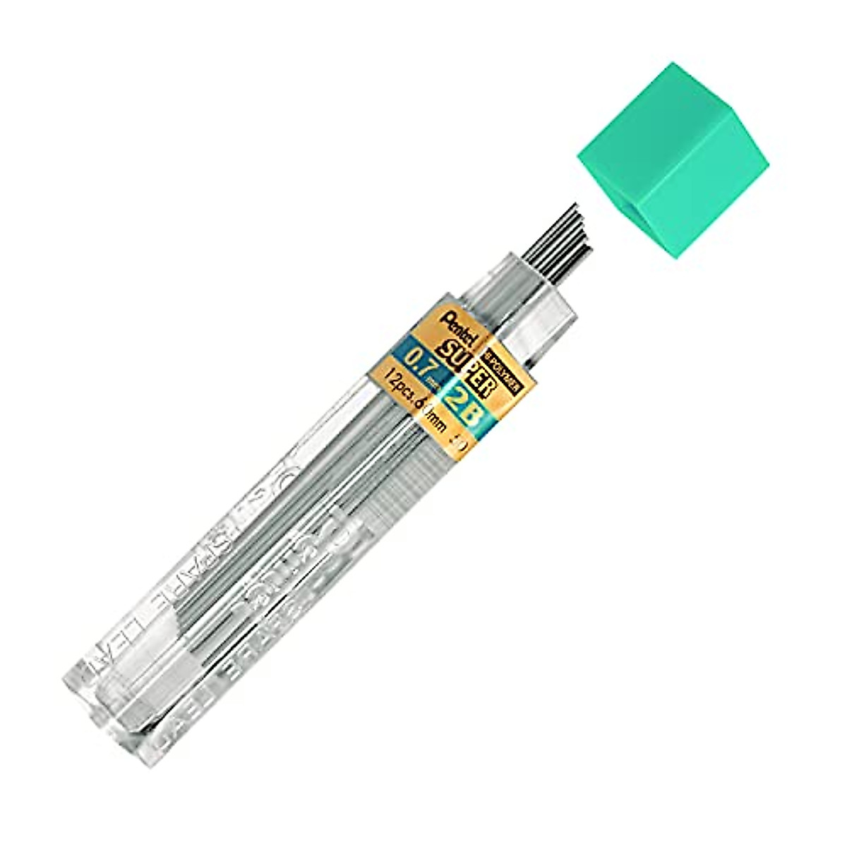 Pentel Super Hi-Polymer Lead Refill, 0.7mm Medium, 2B, 144 Pieces of Lead (50-2B),Gray