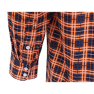 TICOMELA FR Shirt for Men Flame Resistant Shirts 6.5oz Light Weight Orange/Black Plaid Men's Fire Retardant Snap Shirts