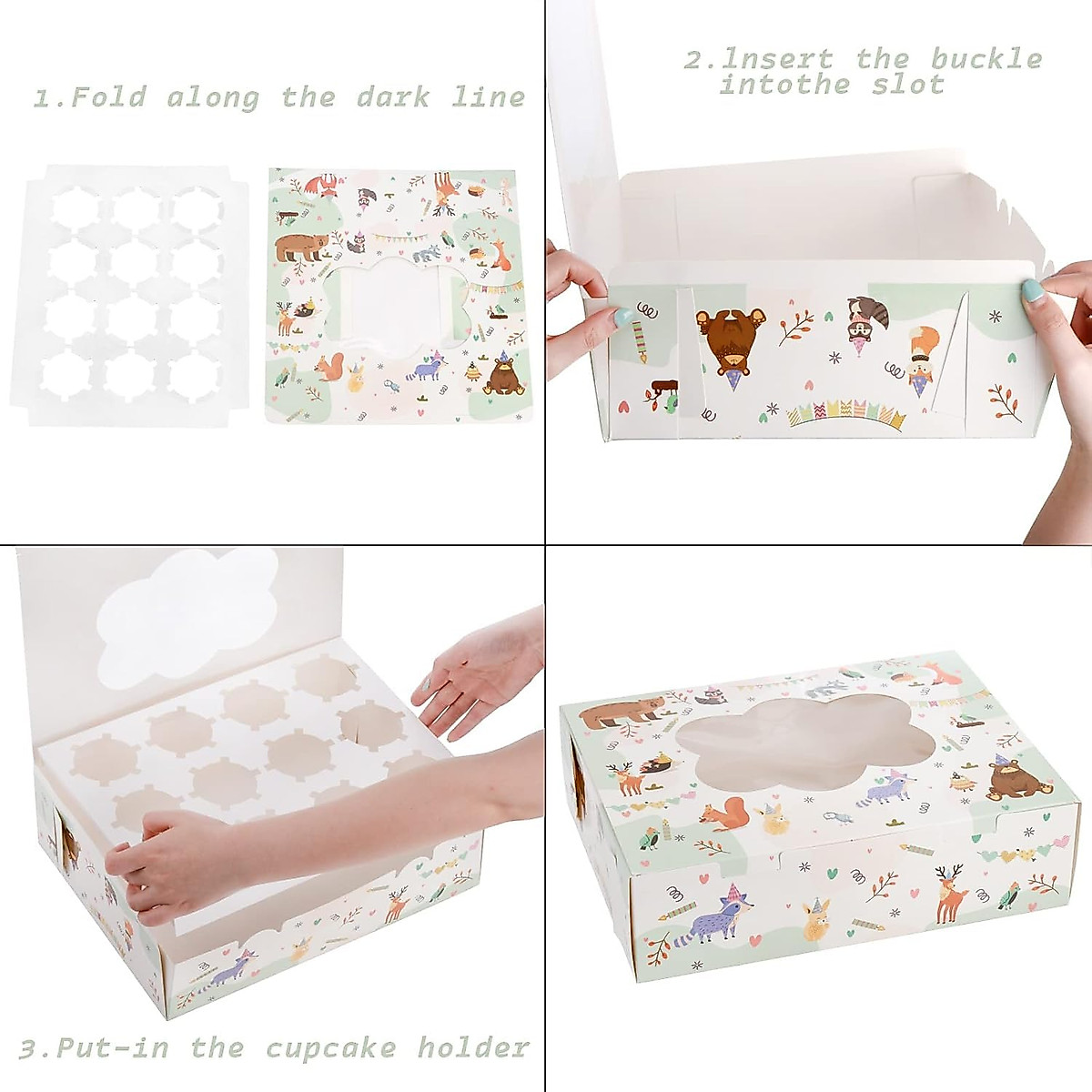 Hiceeden 20 Pack Cute Cupcake Boxes Hold 12 Count Cupcakes with Window, Paper Cupcake Containers with Detachable Inserts, Bakery Pastry Cake Carrier Holder, Cupcake Packaging Boxes for Muffins Storage