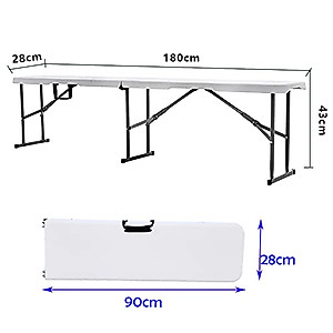 BOSOVEL 2PCS 6ft Folding Bench Seat Plastic Portable w/Handle & Lock for Indoor/Outdoor Party Garden Camping Dining Picnic Use